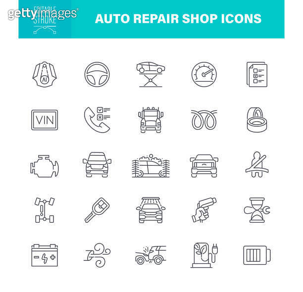 Auto Repair Shop Icons. Editable Stroke. Contains such icons as Car ...