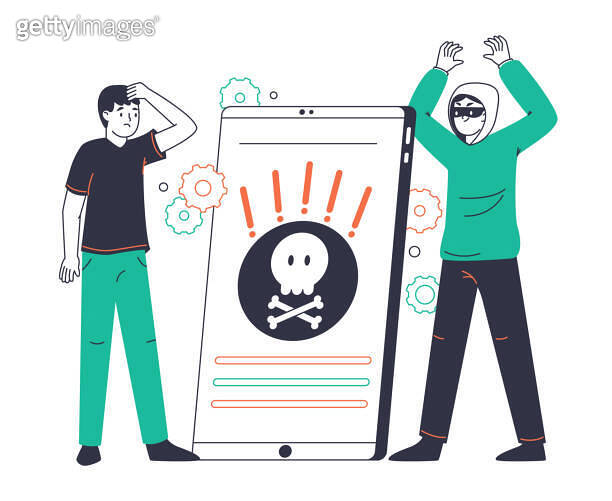 Cyber scam attack, database hacking and phishing. Internet criminals ...