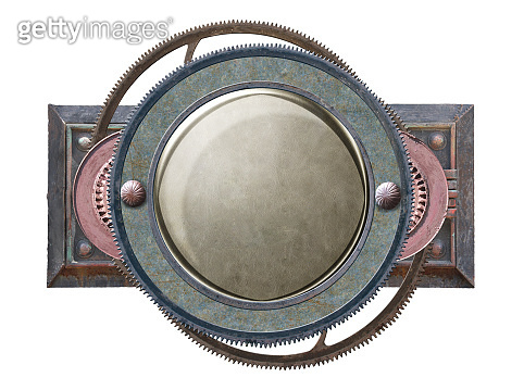 Metallic round frame with vintage machine gears and retro cogwheel ...