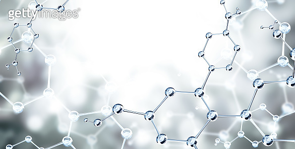 Horizontal banner with model of abstract molecular structure ...