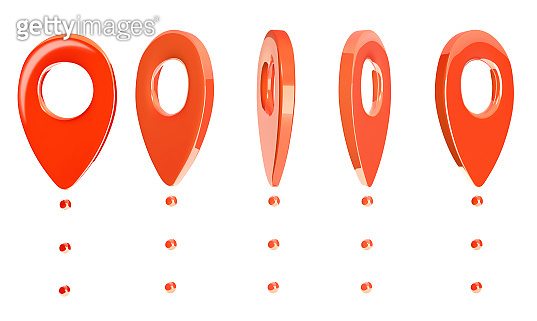 Set of red rotation location mark. Map pointer pin. Location point ...