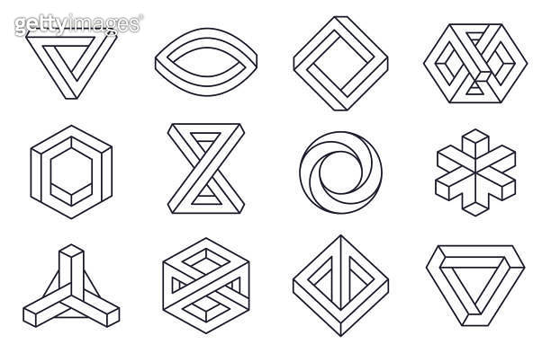 Impossible geometric shapes, unreal line figures elements. Visual ...