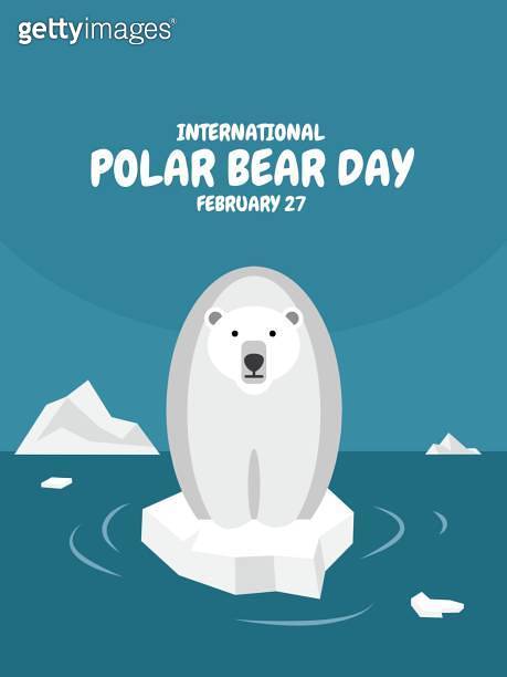 Vector illustration, polar bear standing on a shrinking iceberg, as International Polar Bear Day ...