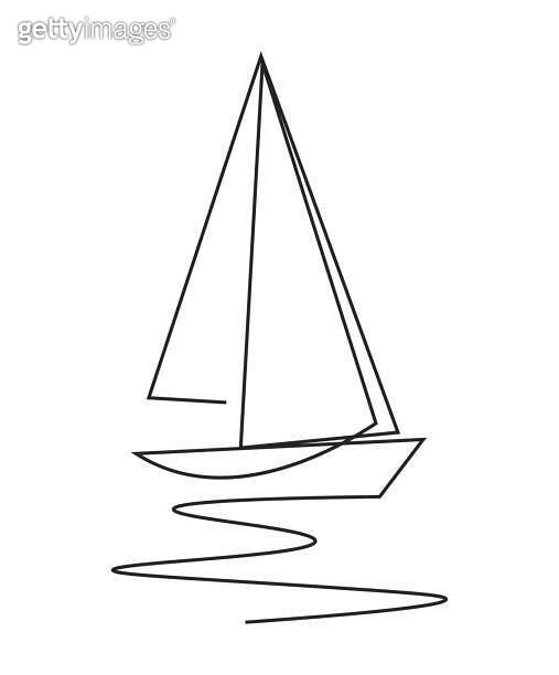 Yacht floating on water. Sailboat drawing with continuous line art ...