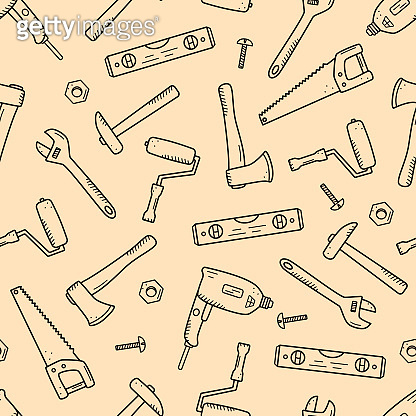 Seamless pattern Construction tools, doodle vector set of repair elements, cartoon icons. 이미지 ...