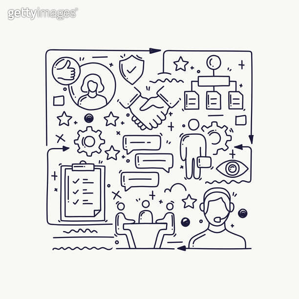 Business Management Related Doodle Illustration. Hand Drawn Symbols ...