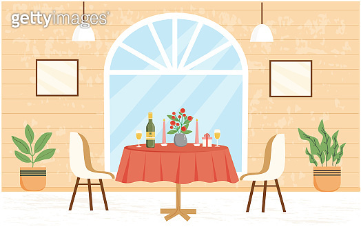 Romantic dinner table. Reserved table at restaurant for two people ...