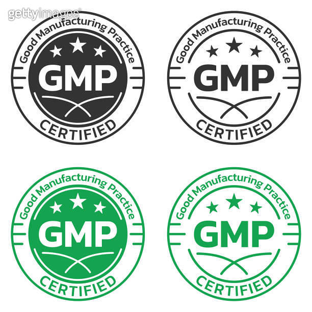 GMP certified icon or logo set. Good manufacturing practice stamp or ...
