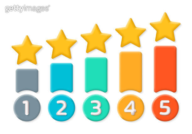 Star rating 3d design. Feedback concept. Bar chart graph with 5 stars ...