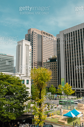 Seoul city hall square Sejong-daero street office and hotel buildings ...