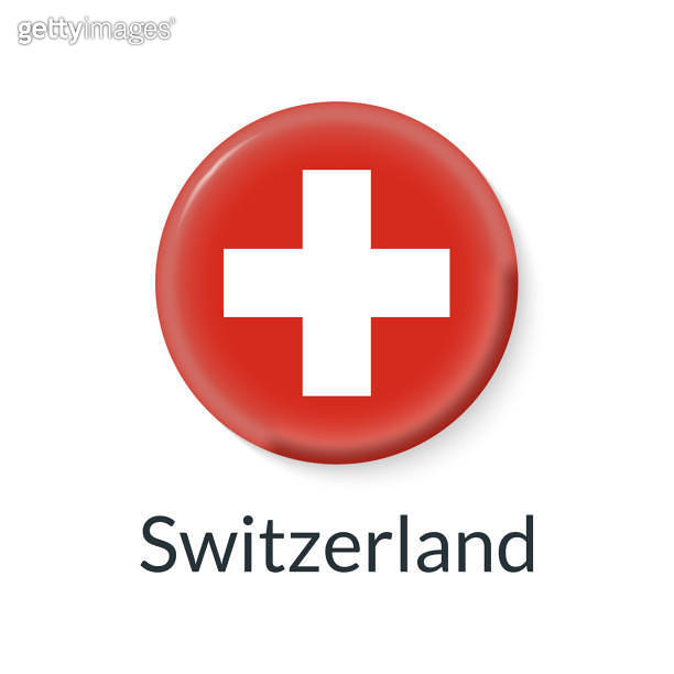 Switzerland flag 3d icon, circle badge or button. Round Swiss national ...
