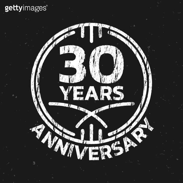 30th Anniversary logo or icon. 30 years round stamp design with grunge ...