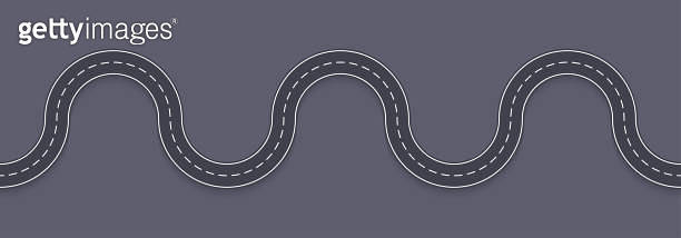Road template. High view. Curve asphalt highway. Winding path or route ...