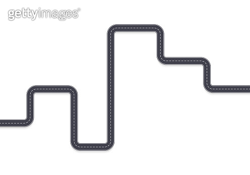 Road template. High view. Curve asphalt highway. Winding path or route ...