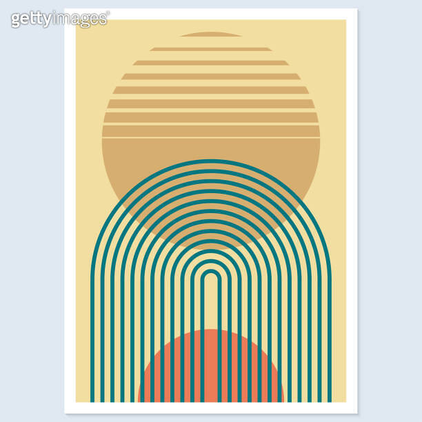 Abstract geometric art with arch and circles. Modern boho background ...