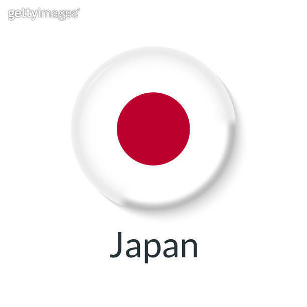 Japan flag 3d icon, circle badge or button. Round Japanese national ...