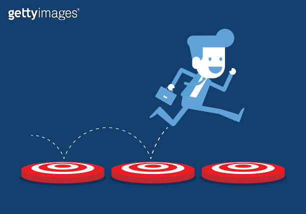 Businessman Jumping to the next target, Achieving success, Target goal ...