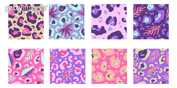 Y2k leopard seamless background set. Psychedelic pink leopard print ...