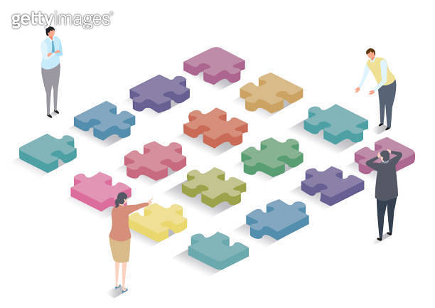 Isometric_Illustration trying to solve a problem as a team 이미지 ...
