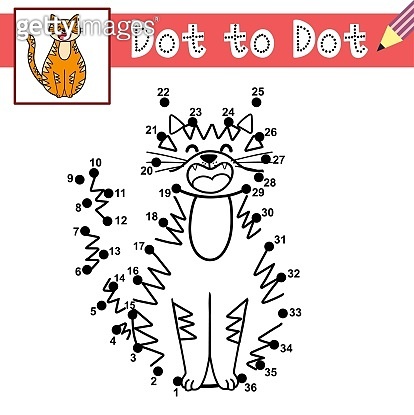 Connect the dots and draw a cute cat. Dot to dot game 이미지 (1400499494 ...