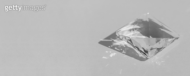 Crystal prism with light diffraction of spectrum colours and reflection ...