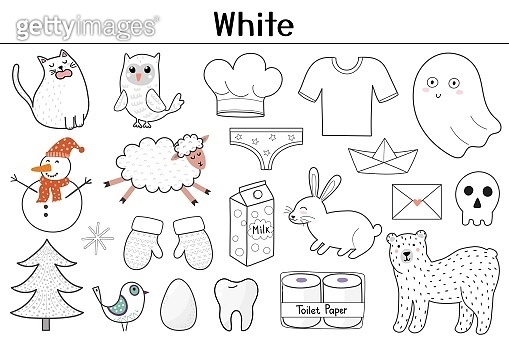 White color objects set. Learning colors for kids (1401292280) 일러스트, 무료 ...