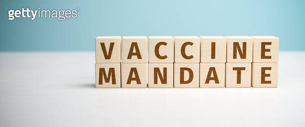 The words "vaccine mandate" built from letters on wooden cubes. Web ...