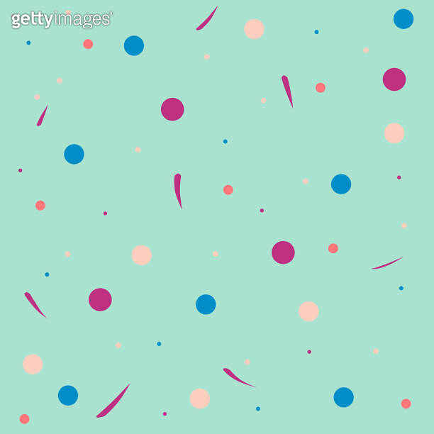 Blue, pink and purple dots and commas pattern on yellow background ...