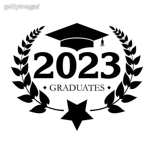 2023 Class of with Graduation Cap and laurel wreath. Cover of card for ...