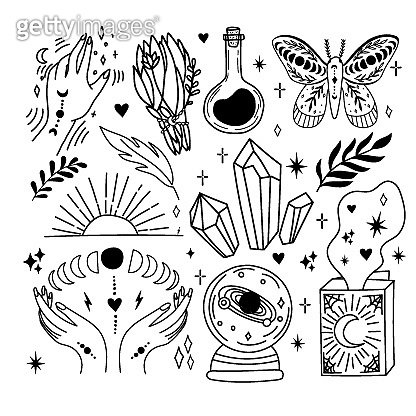 Set of black magic elements in doodle style. (1404700237) 일러스트, 무료 일러스트 ...