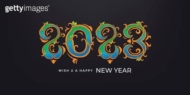 New year 2023 typography and hand lettering illustration with colorful ...