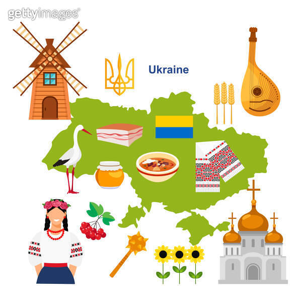 Ukraine map and elements set national symbols (1401209101) 일러스트, 무료 ...