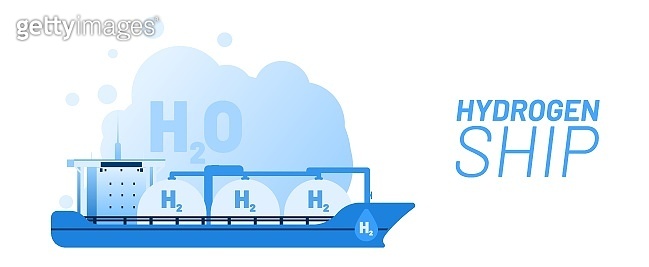 Hydrogen ship and green energy vector illustration concept. Big blue ...