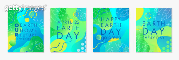 Set of Earth Day posters with green gradient backgrounds 이미지 ...