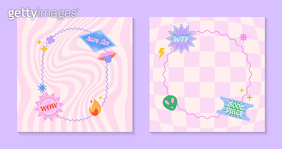 Vector set of cute funny templates with frames,patches,stickers in 90s ...