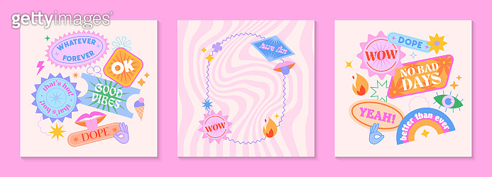 Vector set of cute funny templates with frames,patches,stickers in 90s ...