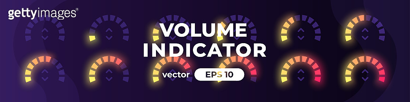 Sound meter. Volume level indicator. Loading circle with percentage. Gauge concept with ...