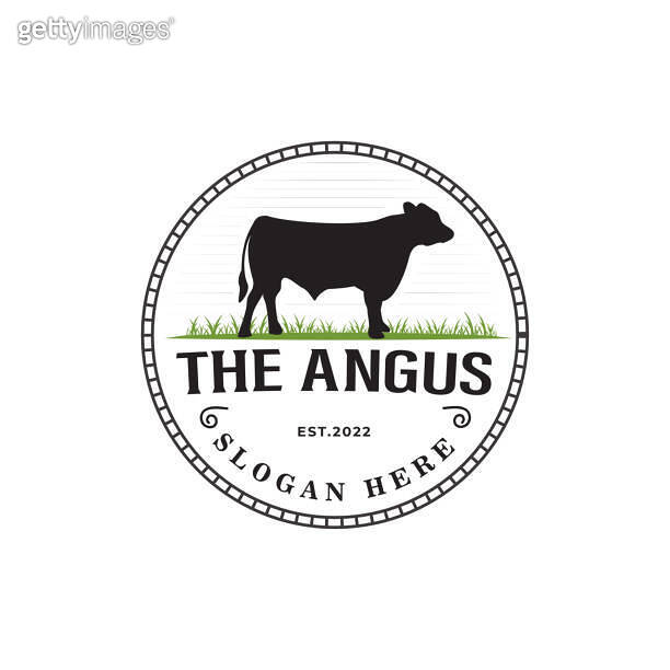 Black angus cow animal symbol on grass,Vector Vintage Cow Beef symbol ...