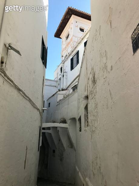 Spain - Minorca- Port Mahon- little street and view on the old town of ...