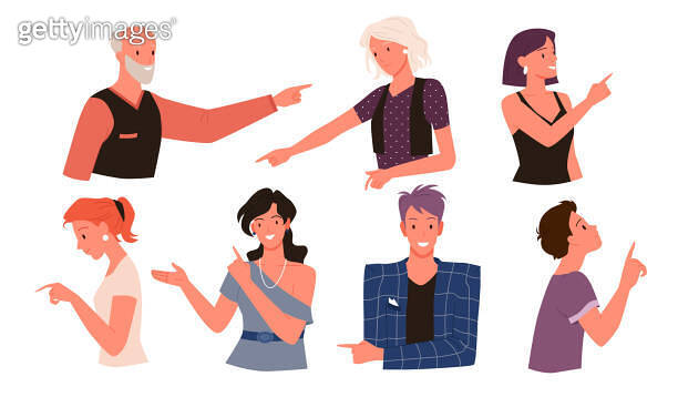 People point finger, hand pointing gesture on direction, adult old and ...