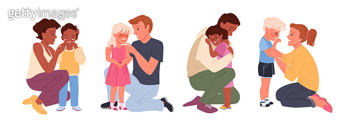 Parenthood care and childhood problems, kid supporting moment and ...