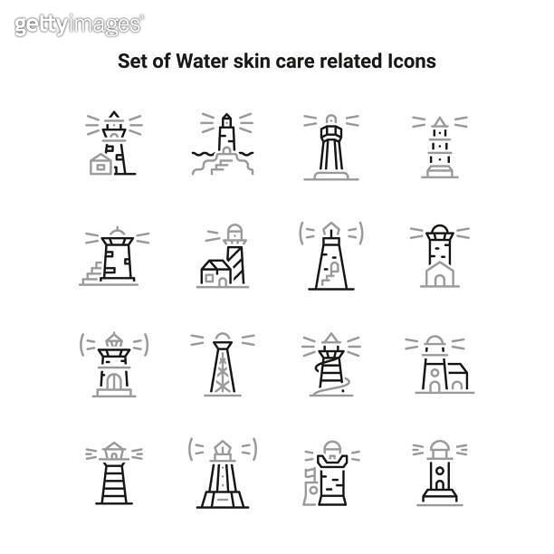 Lighthouse, icon set. Marine lighthouses, linear icons. Line with ...