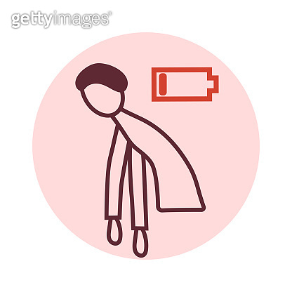 Exhausted, no energy icon. Linear pictogram of chronic tired man ...
