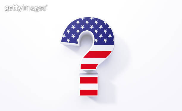 Extruded Question Mark Textured With American Flag On White Background ...