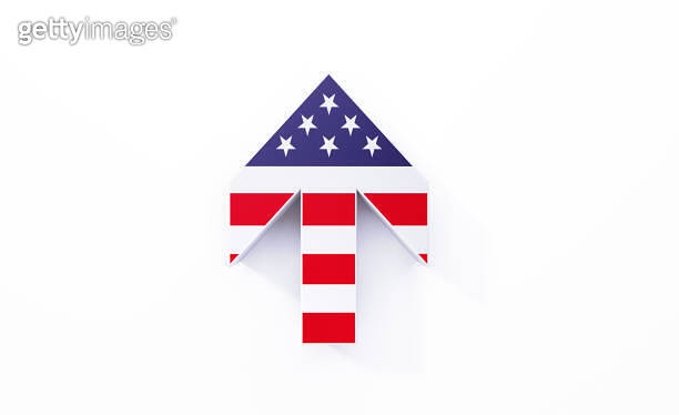Extruded Up Arrow Symbol Textured With American Flag On White ...