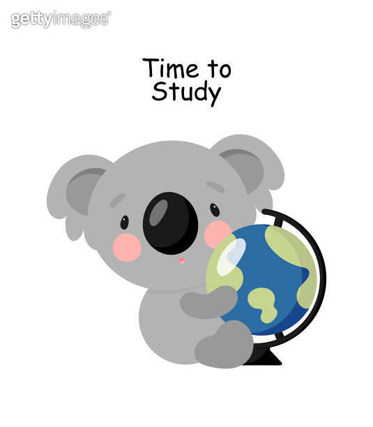 Cute Koala with globe. Cartoon style. Vector illustration. For card ...