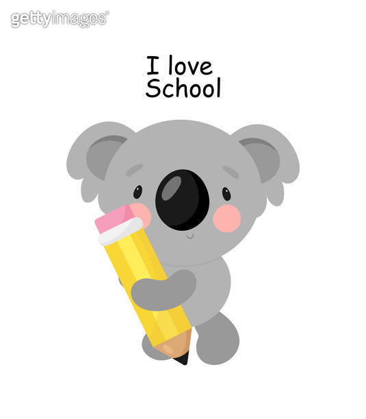 Cute Koala with pencil. Cartoon style. Vector illustration. For card ...