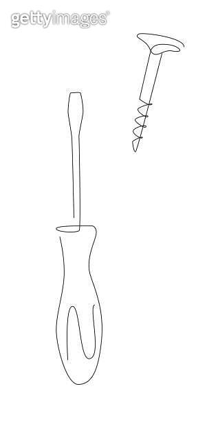 Screw and Screwdriver one line. haushold tool line art. Hand tool for ...
