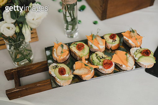 Catering banquet table at the wedding reception. Restaurant ...