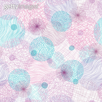 Pink and blue abstract circle textures. Modern elements with scribble ...